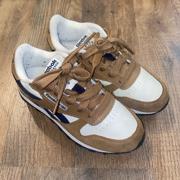Reebok | Shoes | Reebok Tan Multi Tie Sneakers Size 2 | Poshmark
